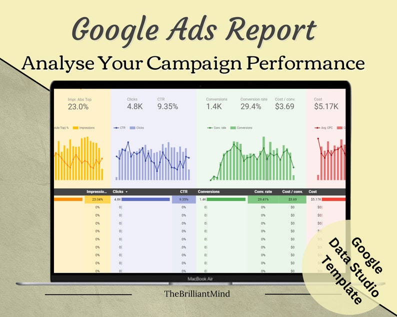 Google Ads Google Data Studio Report Template, Monthly Reports, Small ...
