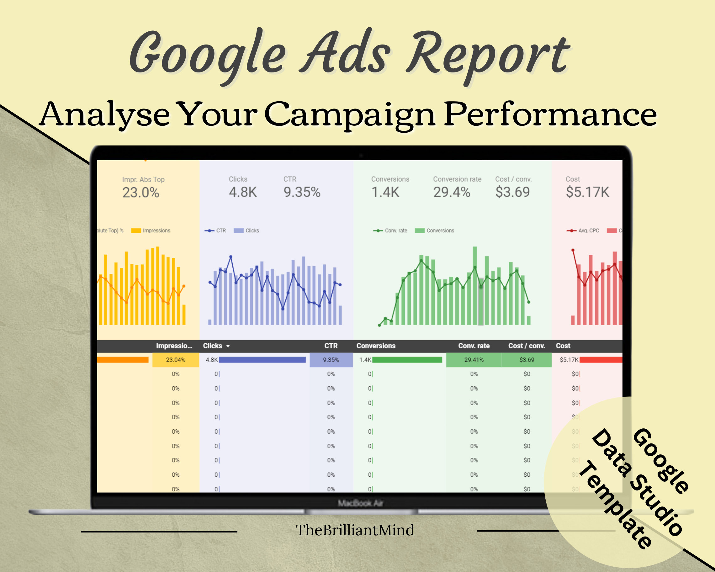 Google Ads Google Data Studio Report Template, Monthly Reports, Small ...