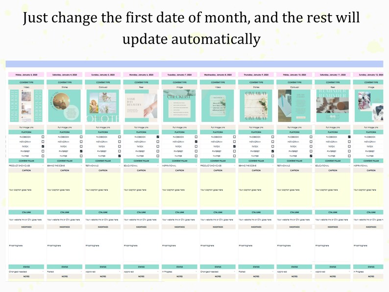 Social Media Content Calendar, Monthly Tracker, Followers Goals ...
