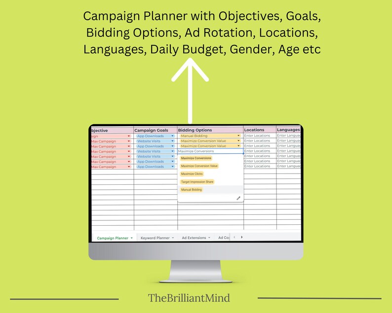 Google Ads Planner Template, Campaign, Keywords, Ad Copies, Ad ...