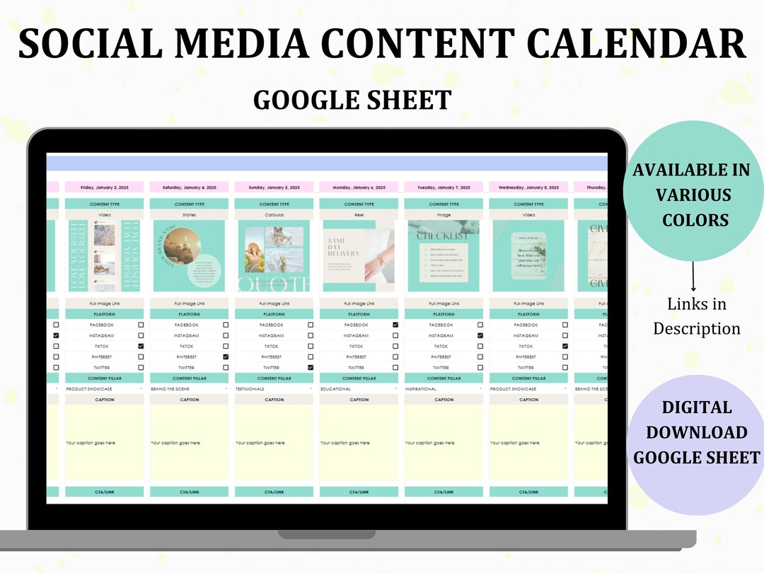 Social Media Content Calendar, Monthly Tracker, Followers Goals ...