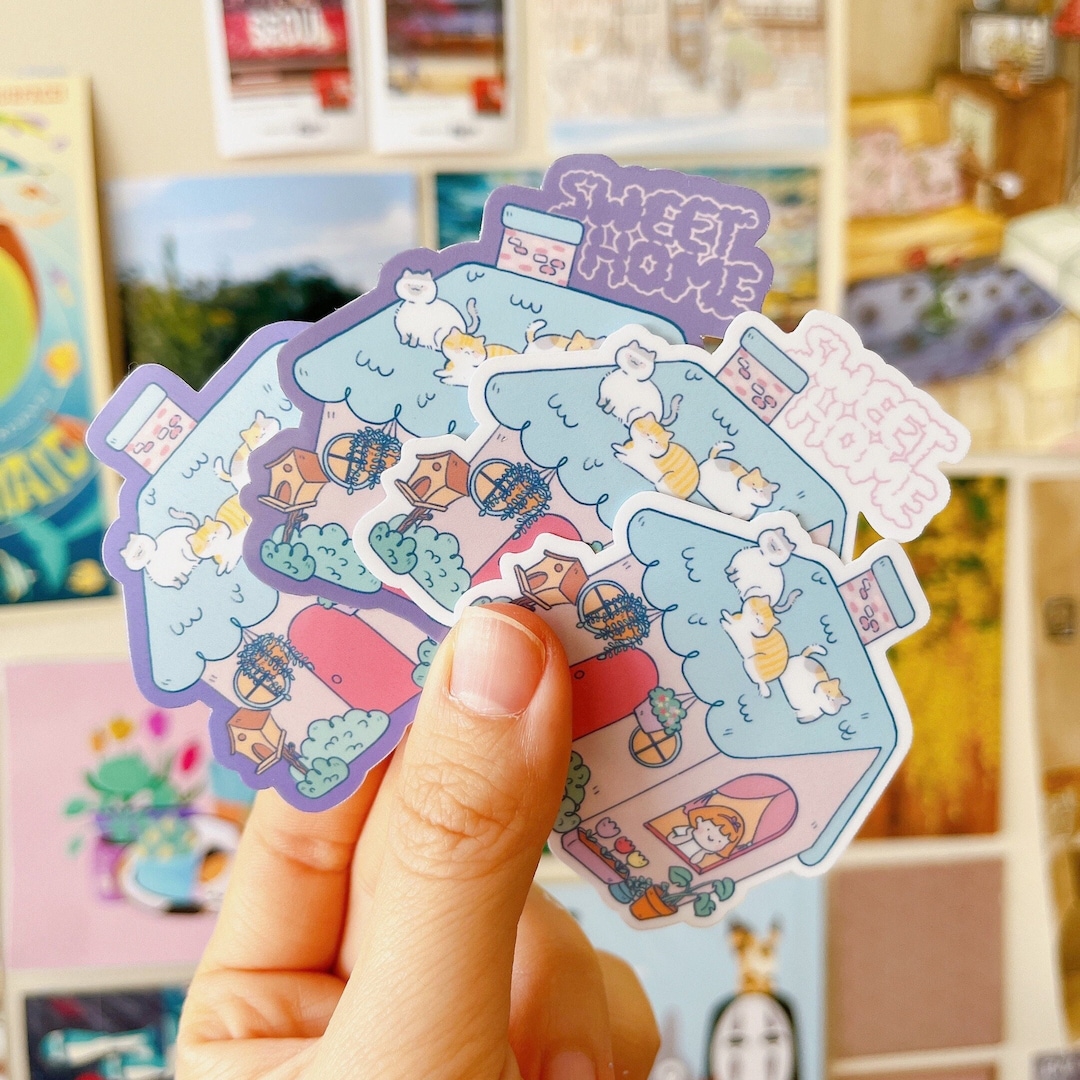 Sweet Home Sticker Cute Cat Sticker Set Kawaii Cottage Sticker ...