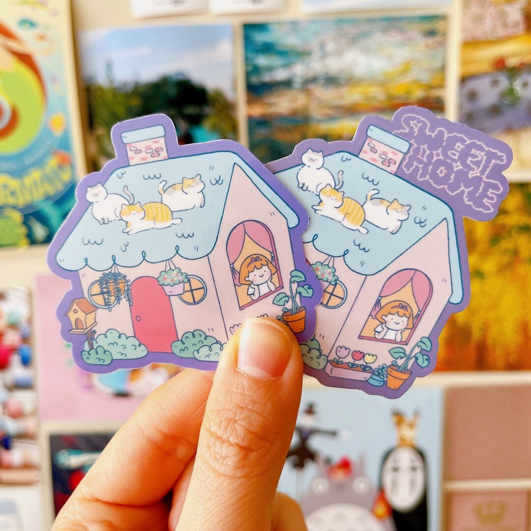 Set of 2 Cute Cat Stickers Sweet Home Sticker Kawaii Sticker - Etsy