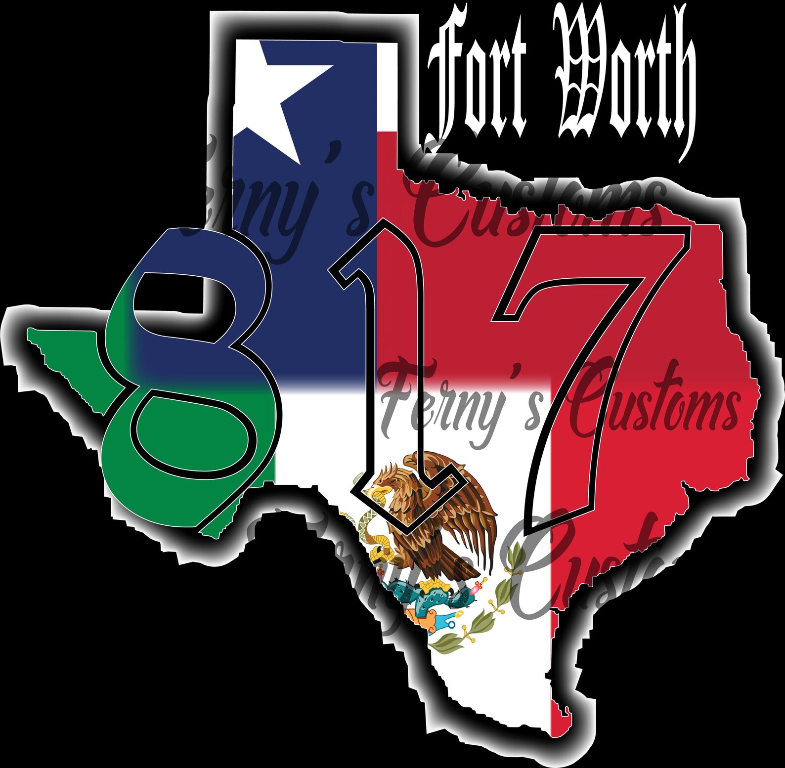 Fort Worth Area Code 817, Texas and Mexico Map PNG File, T-shirt Design ...