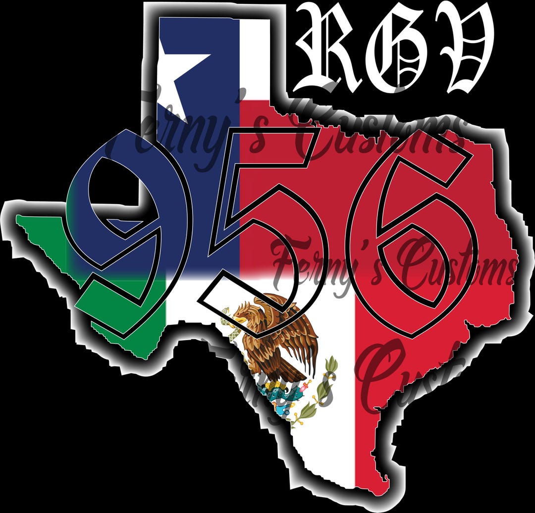 Rio Grande Valley Area Code 956, Texas and Mexico Map PNG File, T-shirt ...