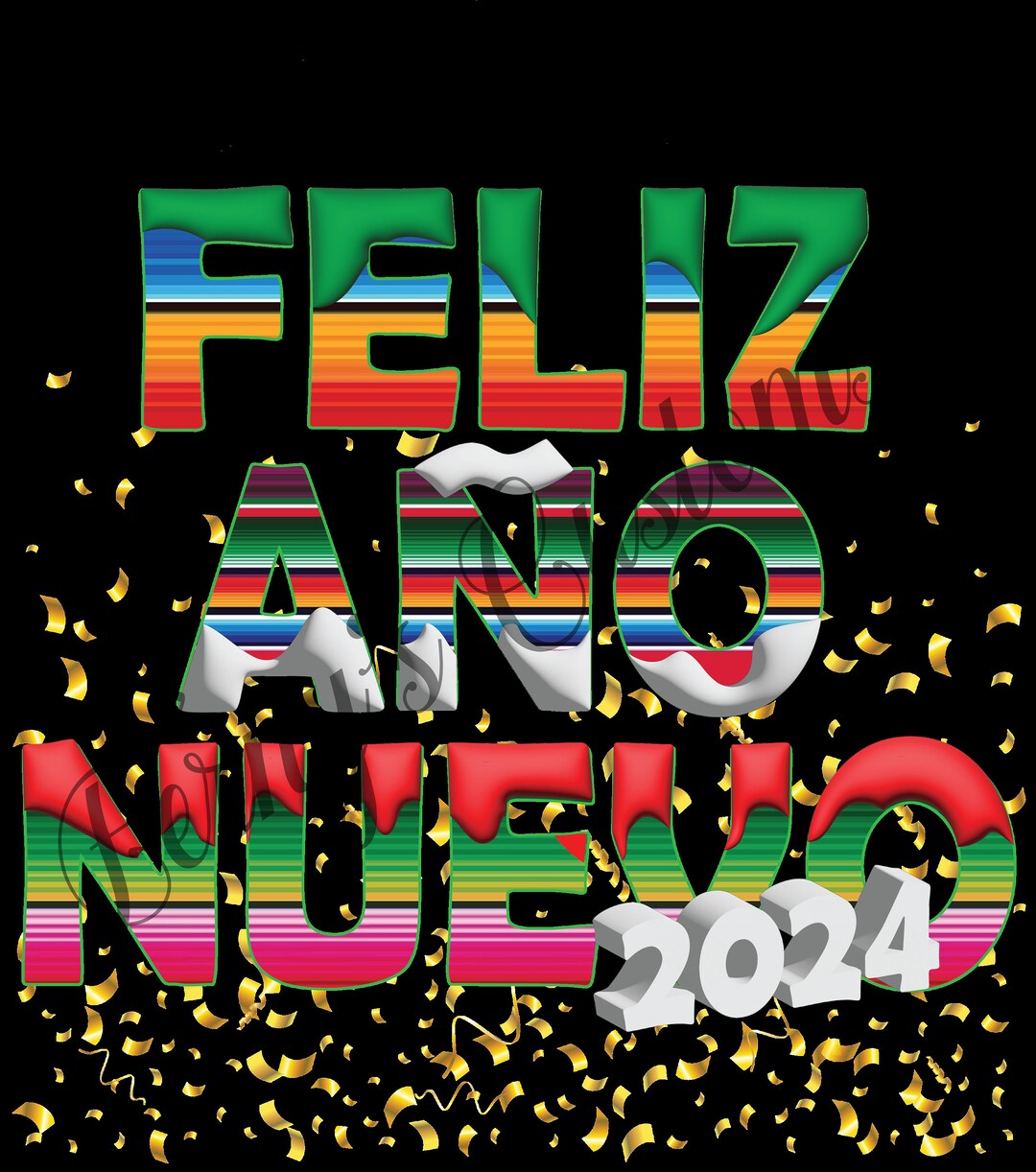 Feliz Ano Nuevo 2024 PNG, Happy New Year Design, Sarape New Year, 2024 ...