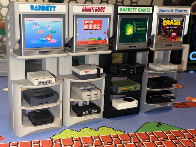Miniature Gaming Kiosk - Includes Mini CRT TV, Shelf System and 3 Mini ...
