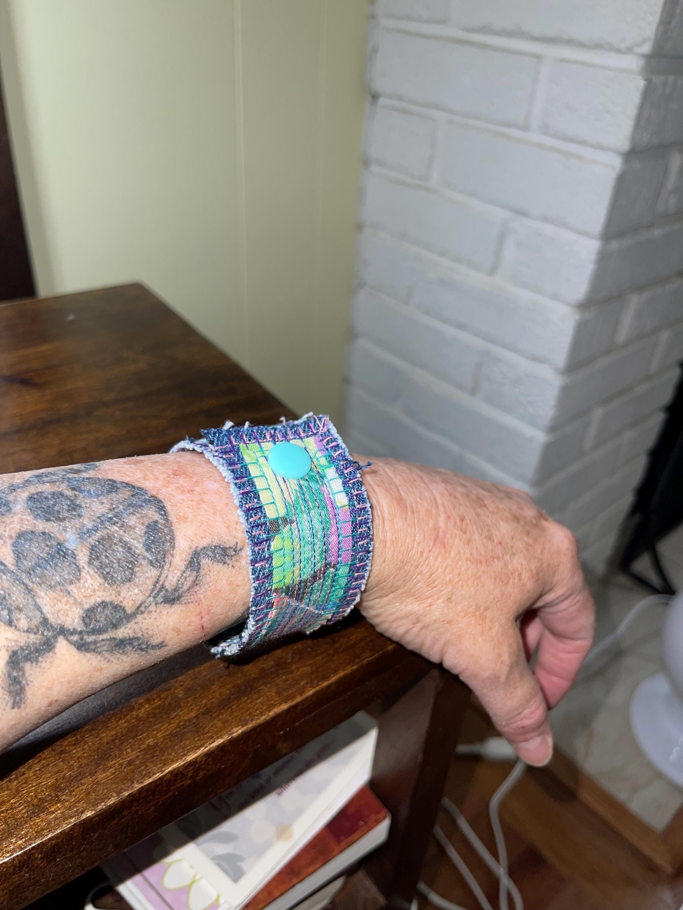 Handmade Upcycled Cuff Bracelet Fabric Jewelry Denim Fabric Bracelet ...