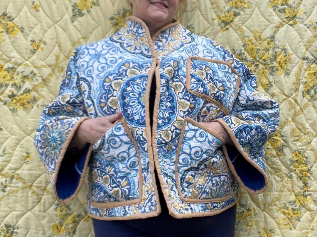 Handmade Quilted Jacket | One of a Kind Vintage Quilt Coat | Blue ...