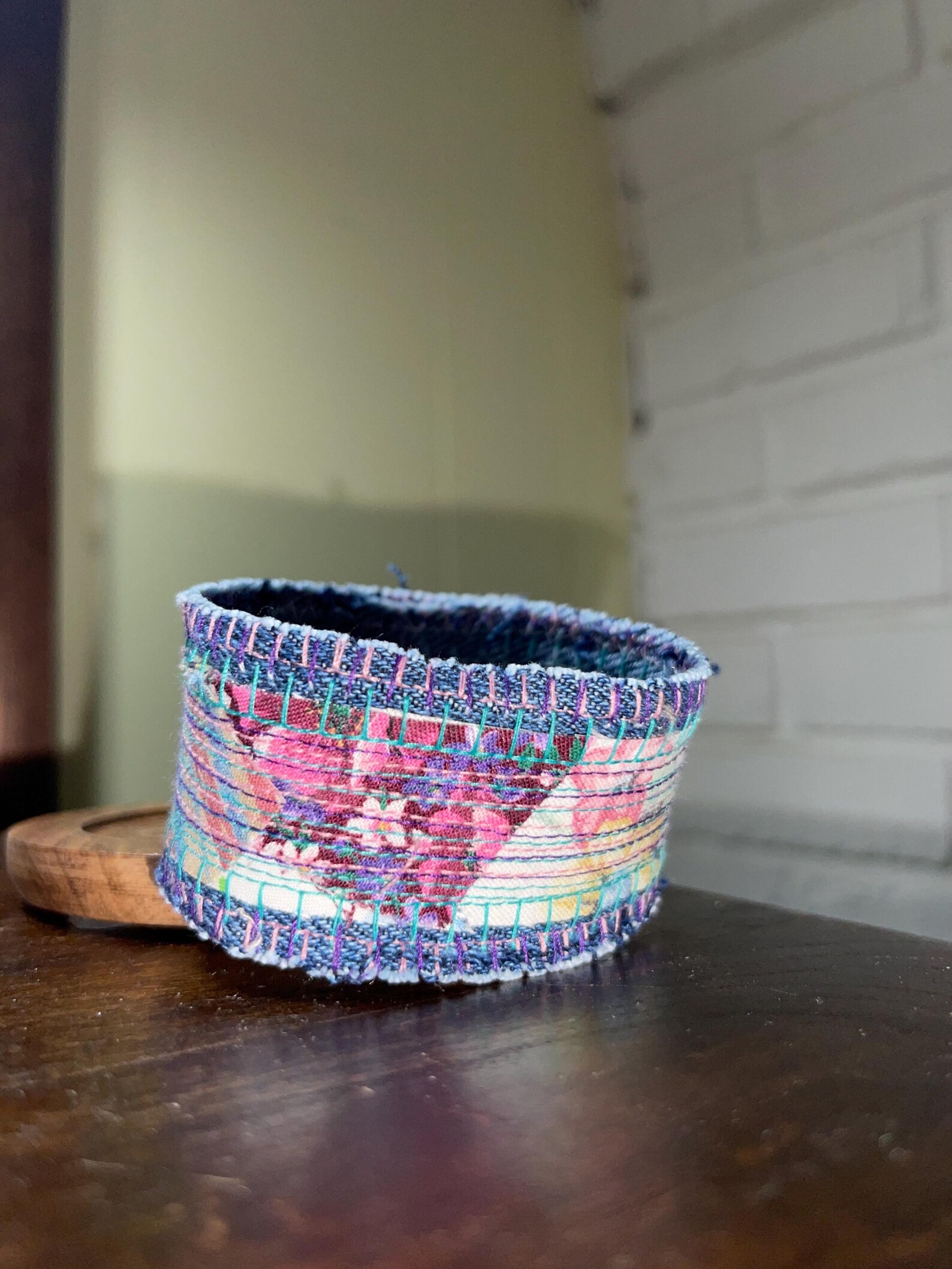 Handmade Upcycled Cuff Bracelet Fabric Jewelry Denim Fabric Bracelet ...