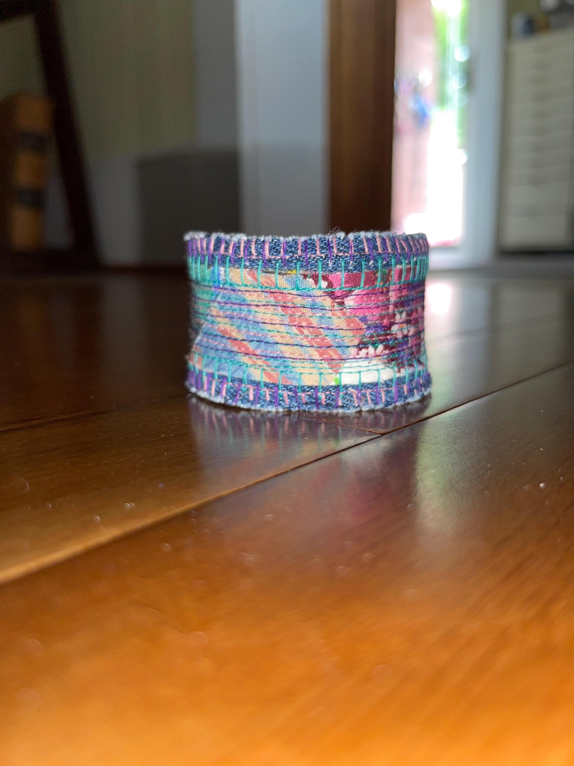 Handmade Upcycled Cuff Bracelet Fabric Jewelry Denim Fabric Bracelet ...