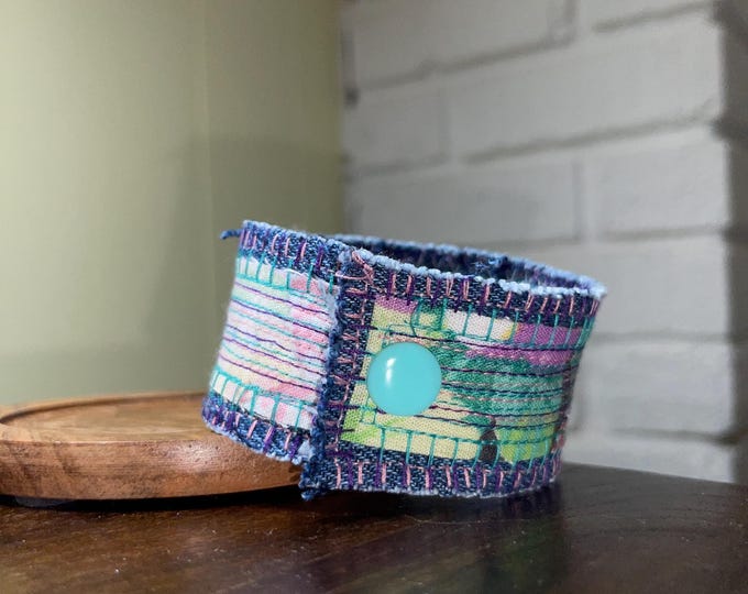 Handmade Upcycled Cuff Bracelet Fabric Jewelry Denim Fabric Bracelet ...
