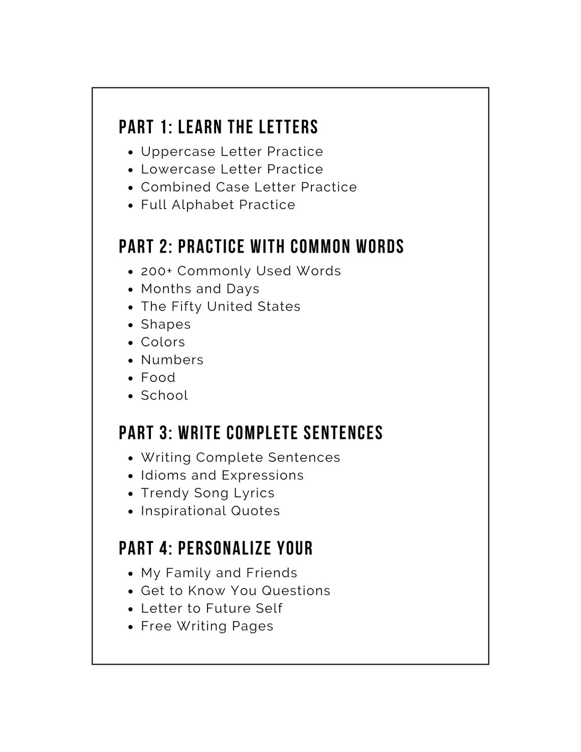 90 Page Comprehensive & Fun Handwriting Workbook Printable Writing ...