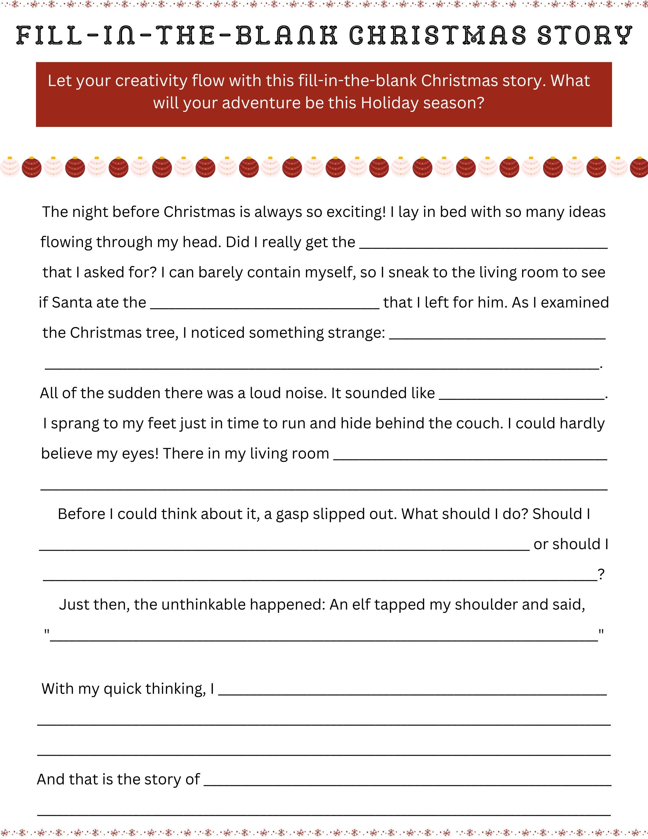 Christmas Story Writing, Story Prompts for Kids, Printable Christmas ...