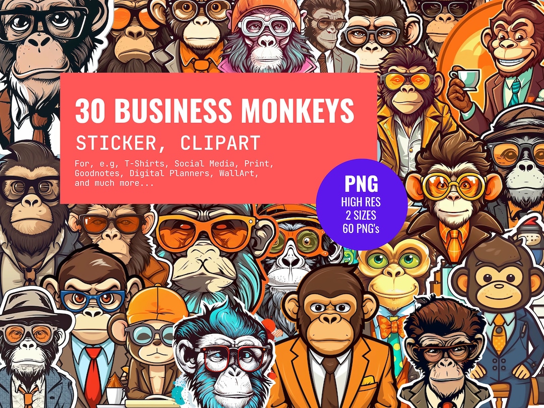 Cheeky Business Monkey Stickers , Pre-cropped, Digital Planner Stickers ...