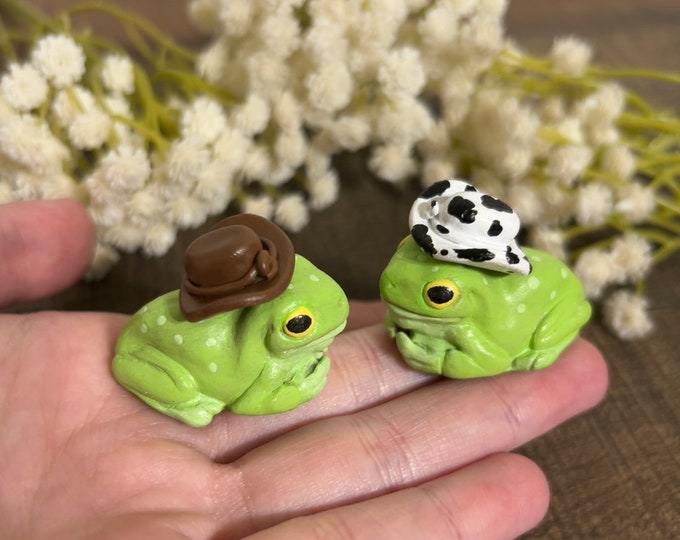 Handmade Clay Frog With Cowboy Hat Cowboy Frog Polymer Clay Miniature ...
