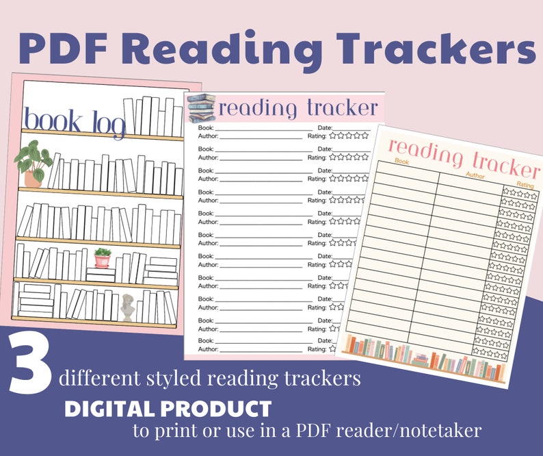 PDF Reading Trackers - Digital Reading Tracker - Printable File - Etsy