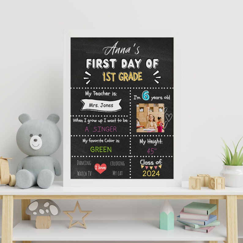Printable First Day of School Sign, Chalkboard Back to School Sign With ...