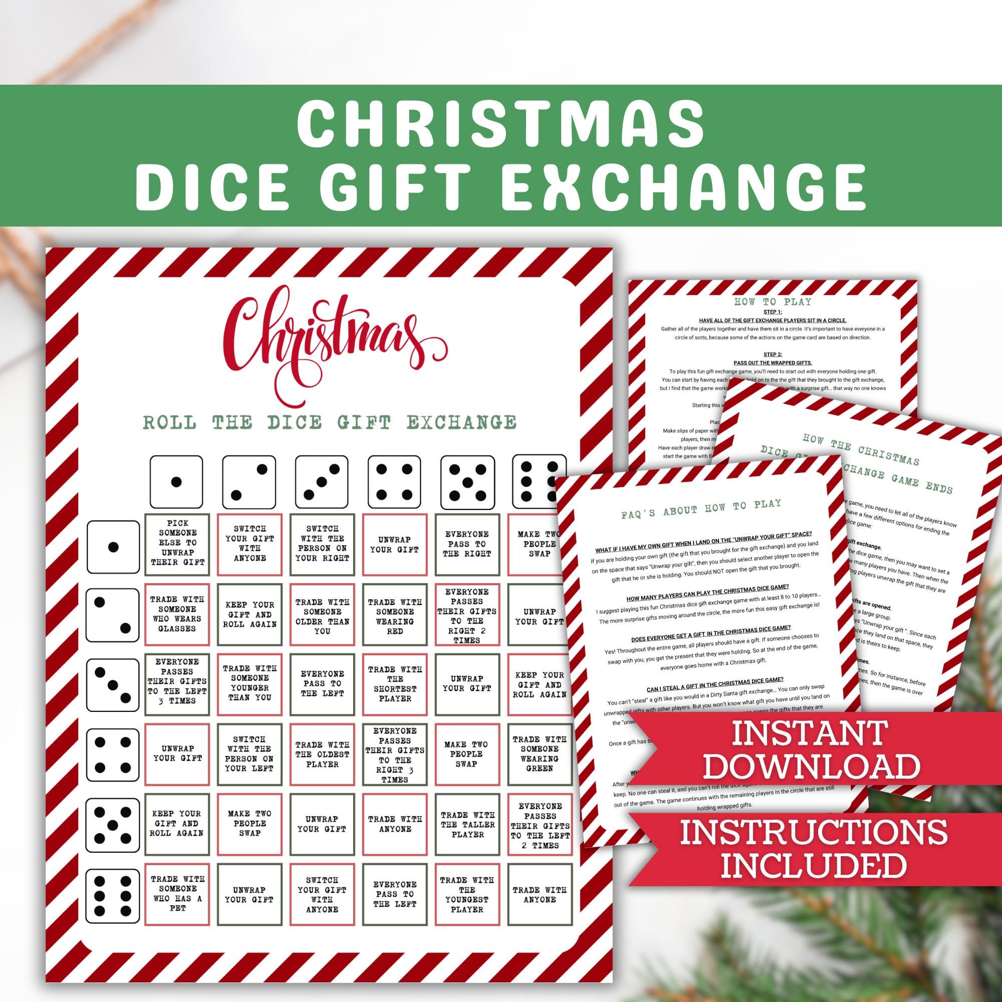 Roll the Dice Christmas Gift Exchange Game, Christmas Printable Game ...