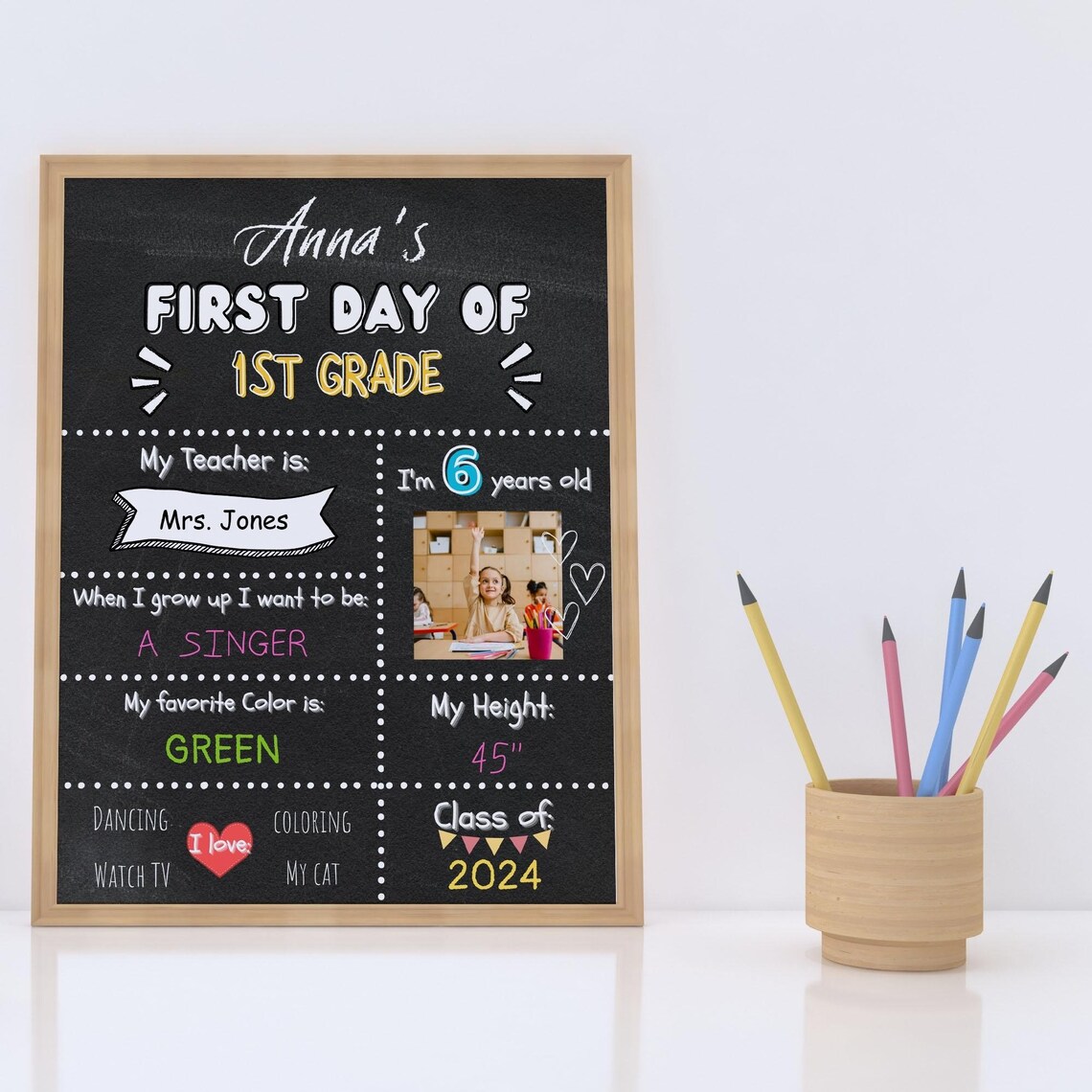 Printable First Day of School Sign, Chalkboard Back to School Sign With ...
