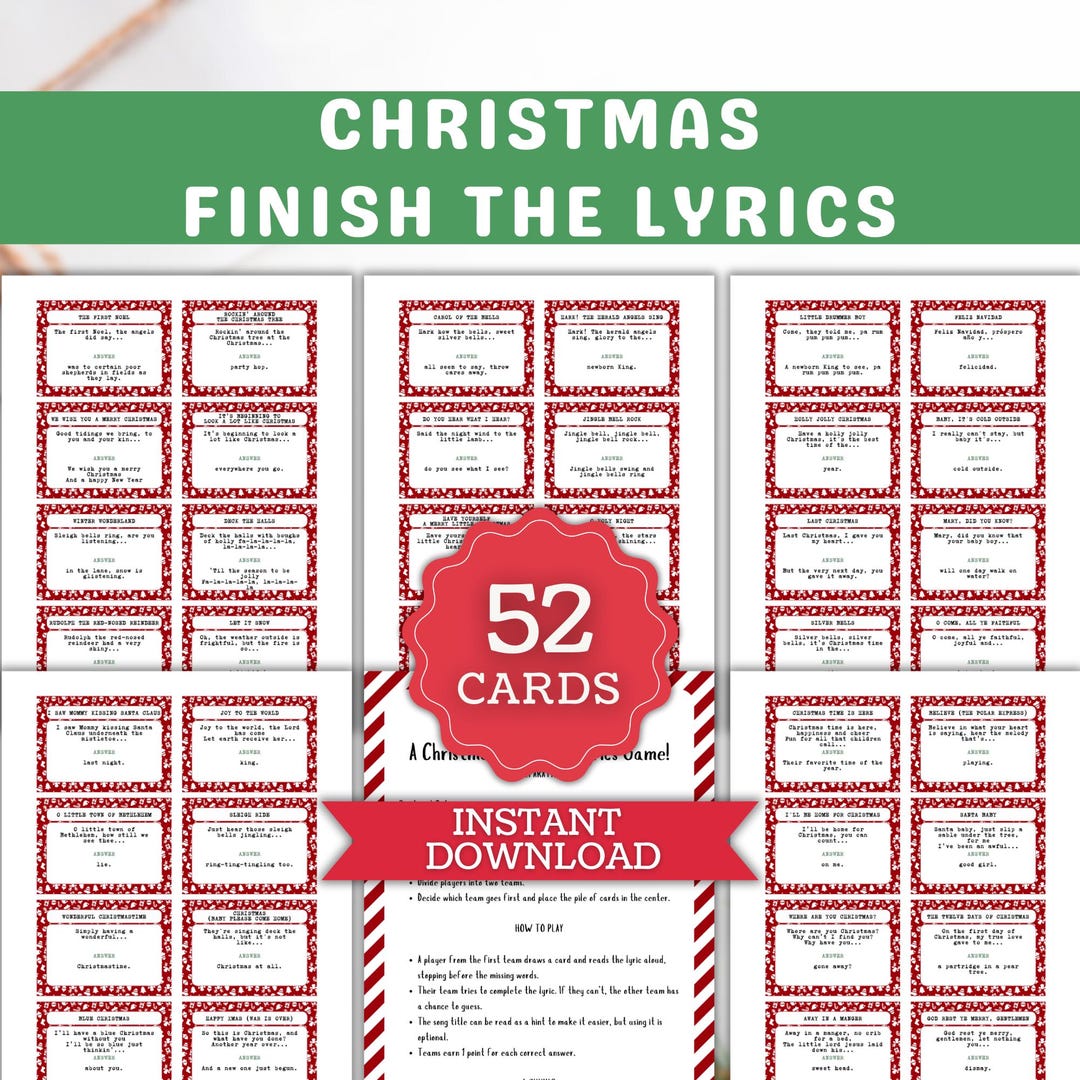 Christmas Song Game Finish the Lyrics, Party Games for Kids,family and ...