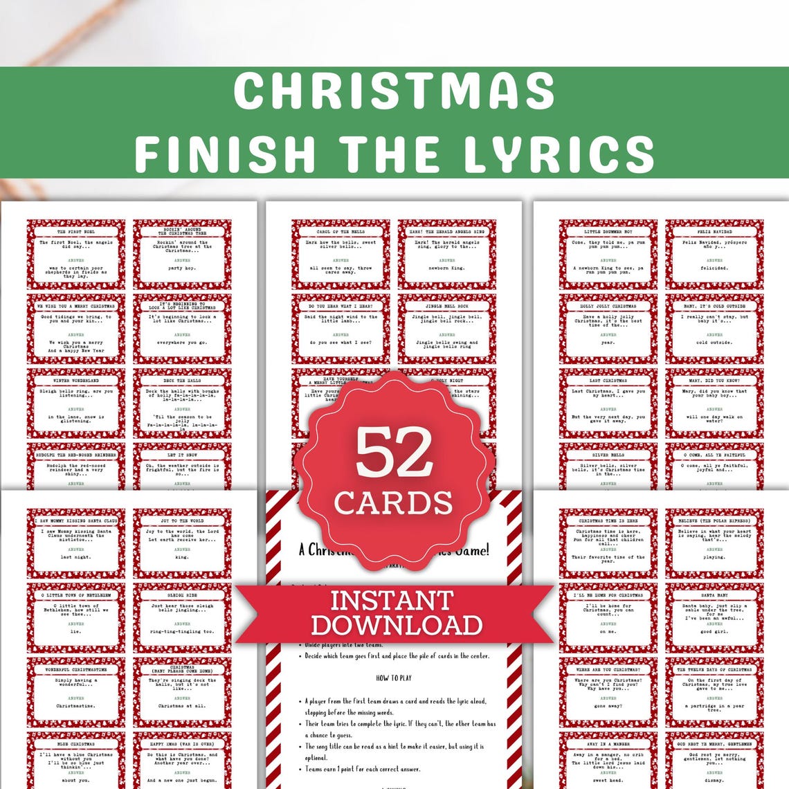 Christmas Song Game Finish the Lyrics, Party Games for Kids,family and ...