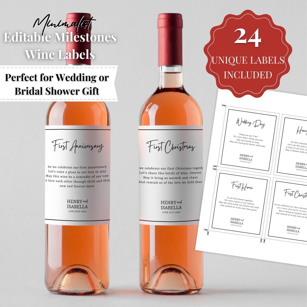 Bridal Shower Wine Poems Labels, Editable Marriage Milestones, Tags for ...