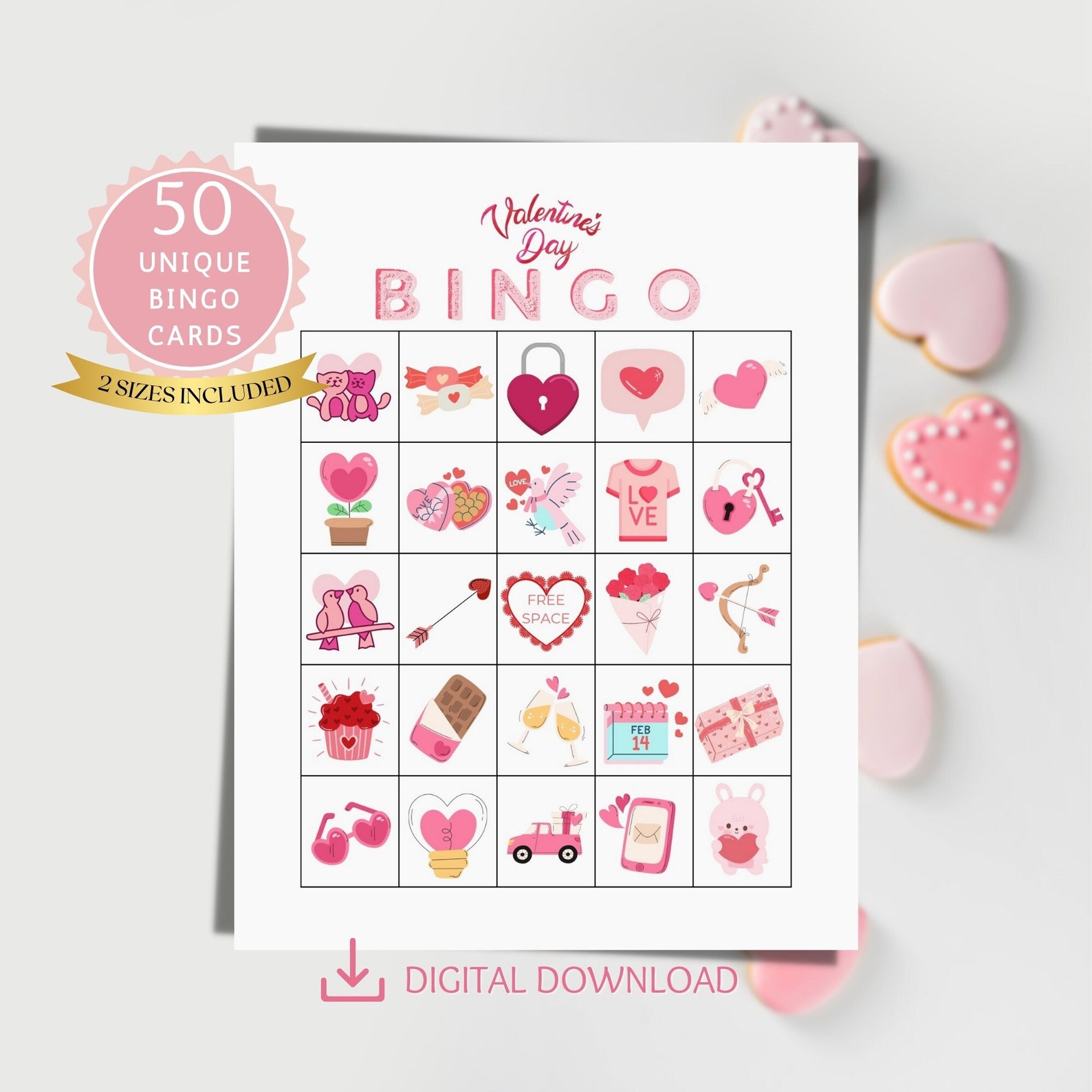 Valentines Bingo Cards for Kids, 50 Unique Printable Bingo Cards ...
