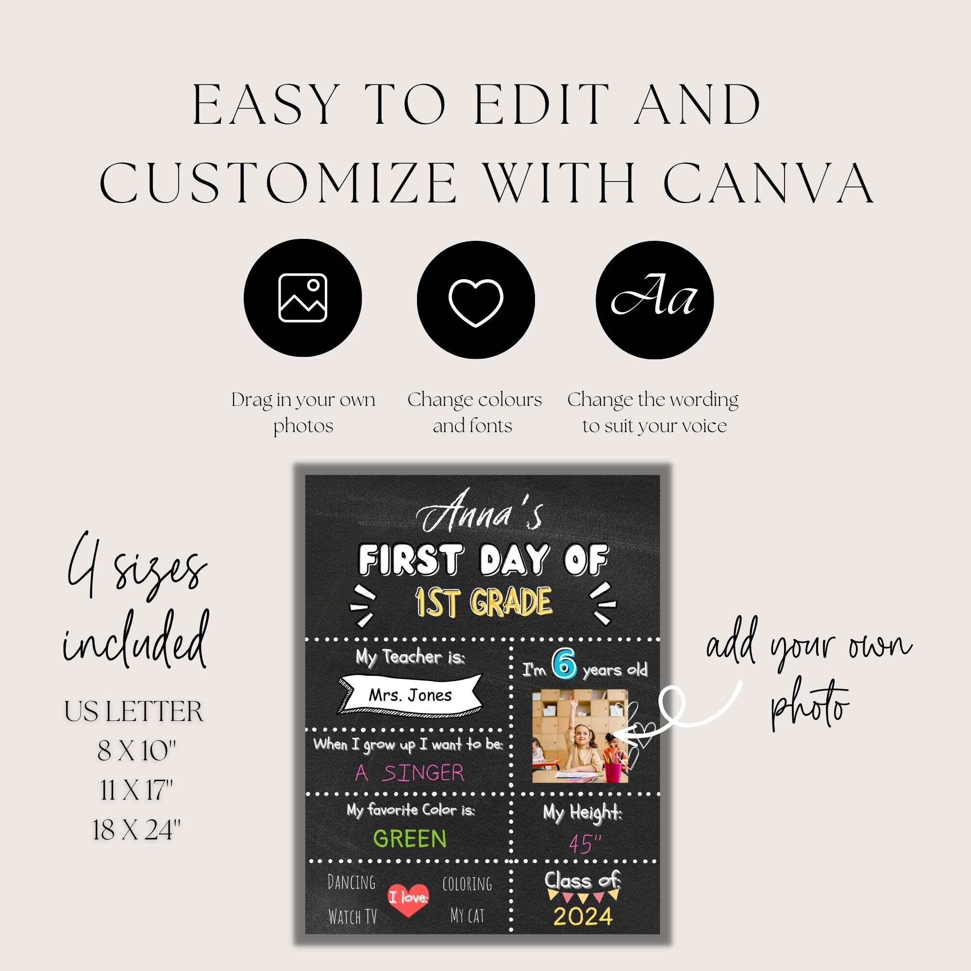 Printable First Day of School Sign, Chalkboard Back to School Sign With ...