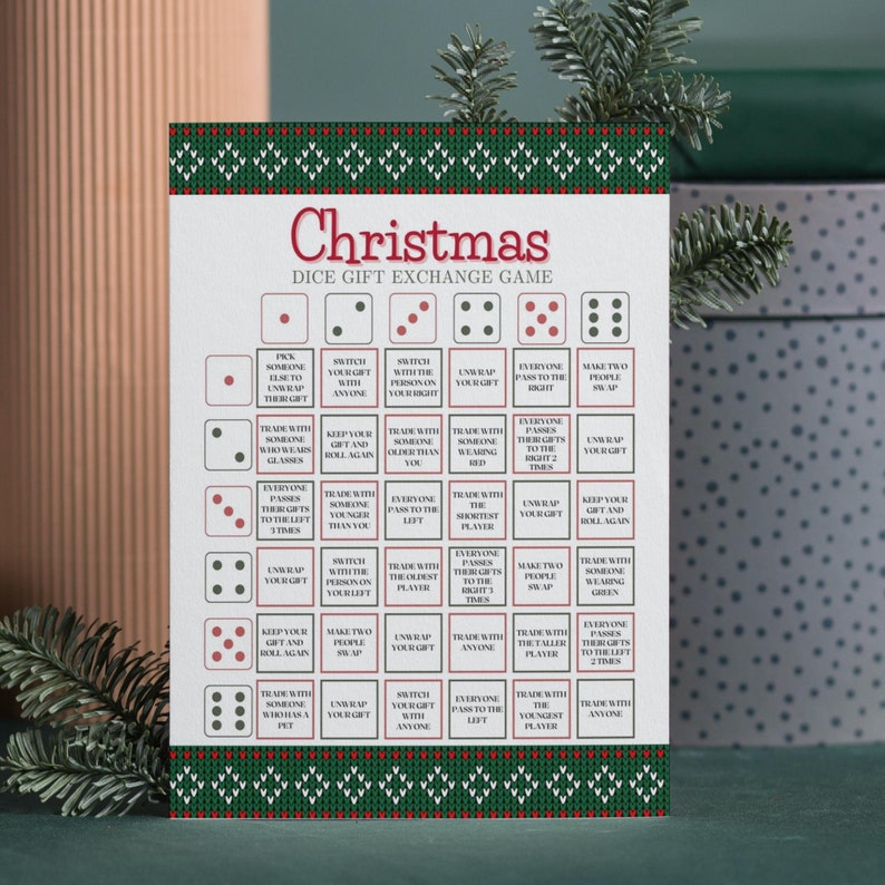 Christmas Gift Exchange Dice Games, Christmas Printable Game, Group ...