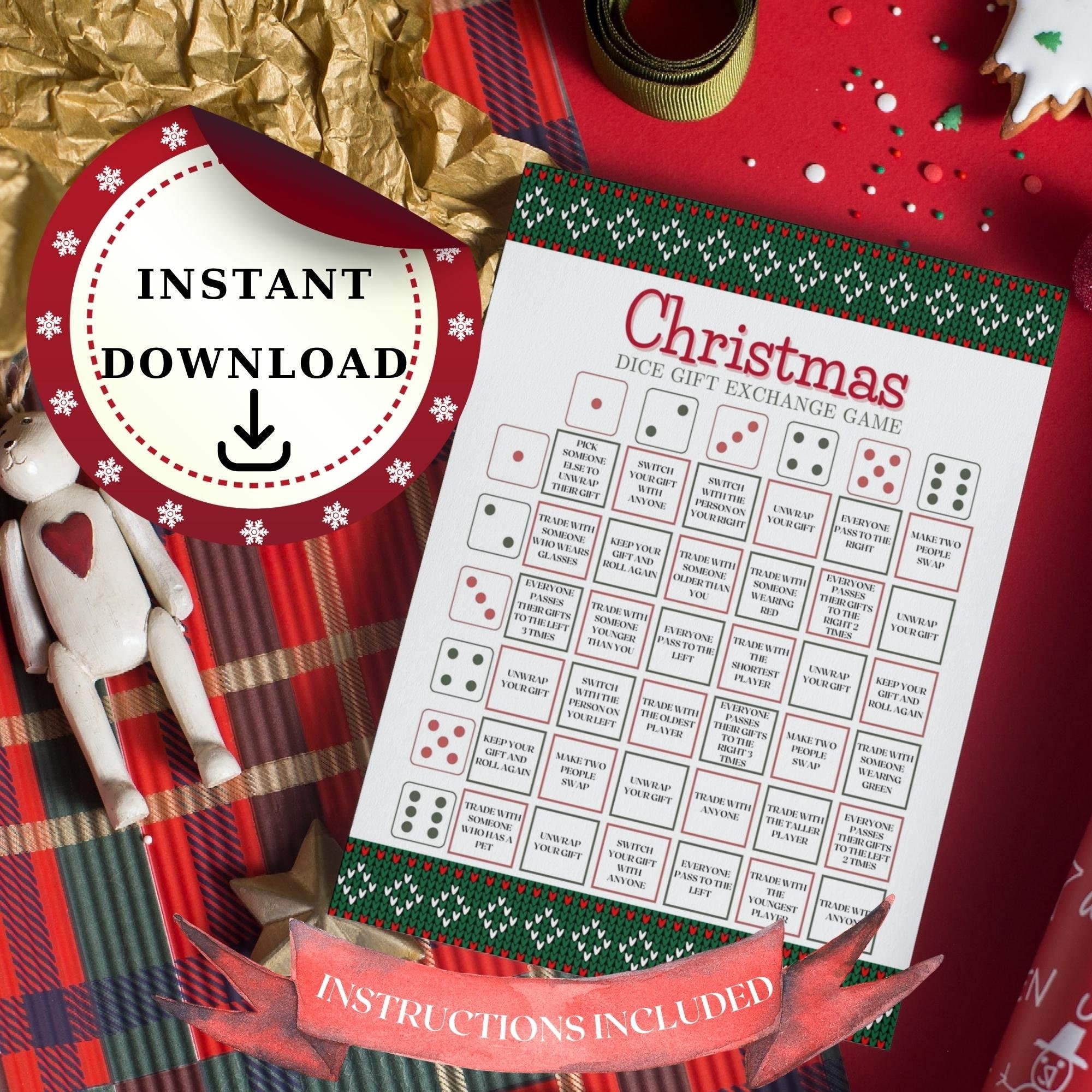 Christmas Gift Exchange Dice Games, Christmas Printable Game, Group ...