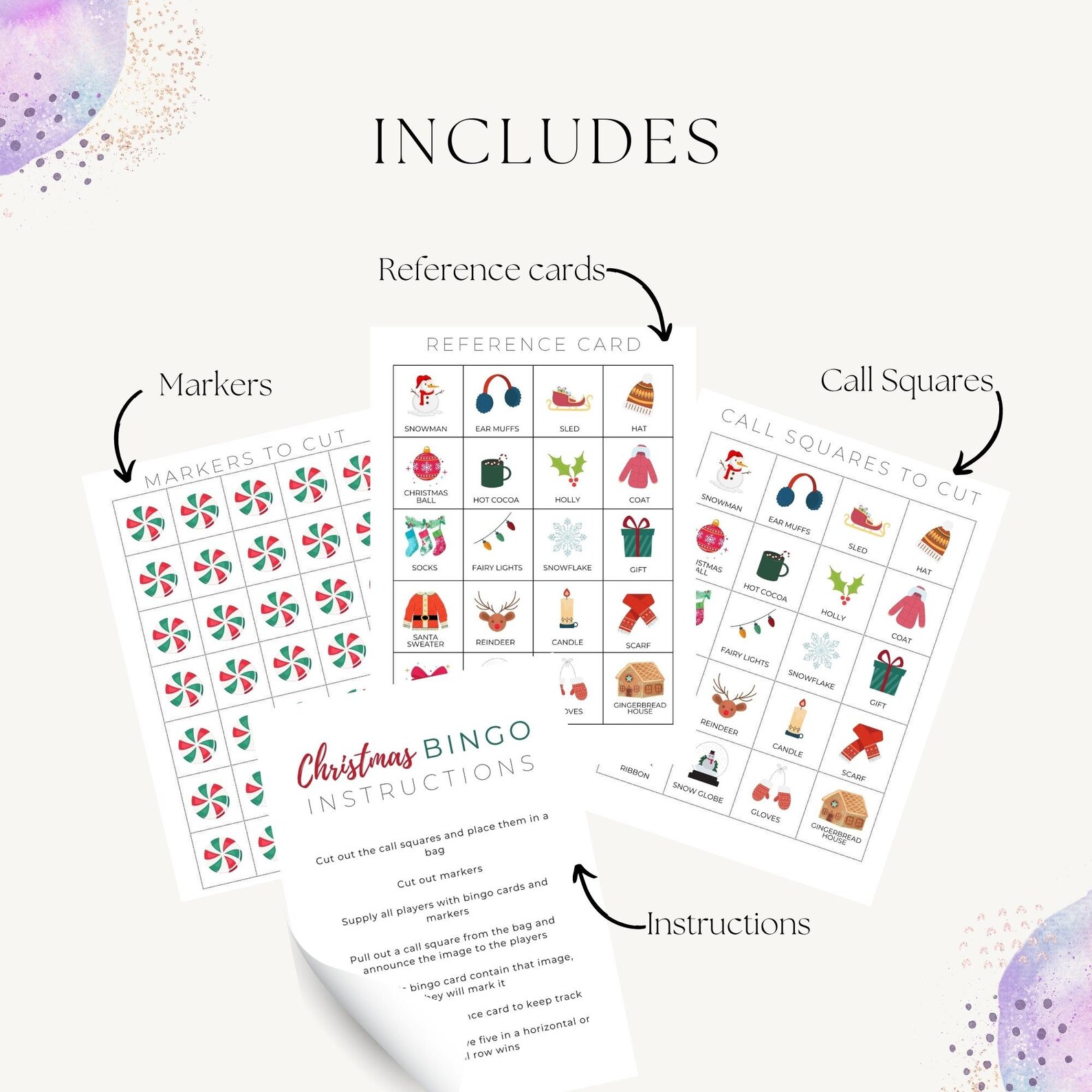 Christmas Bingo Printable Game for Kids, Family and Friends, 50 Unique ...