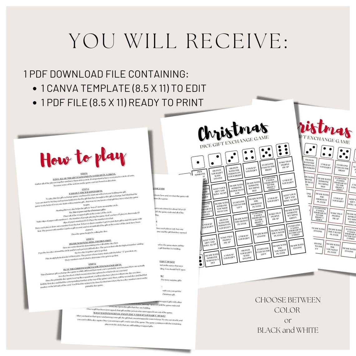 Christmas Gift Exchange Dice Games, Fully Editable Christmas Game ...