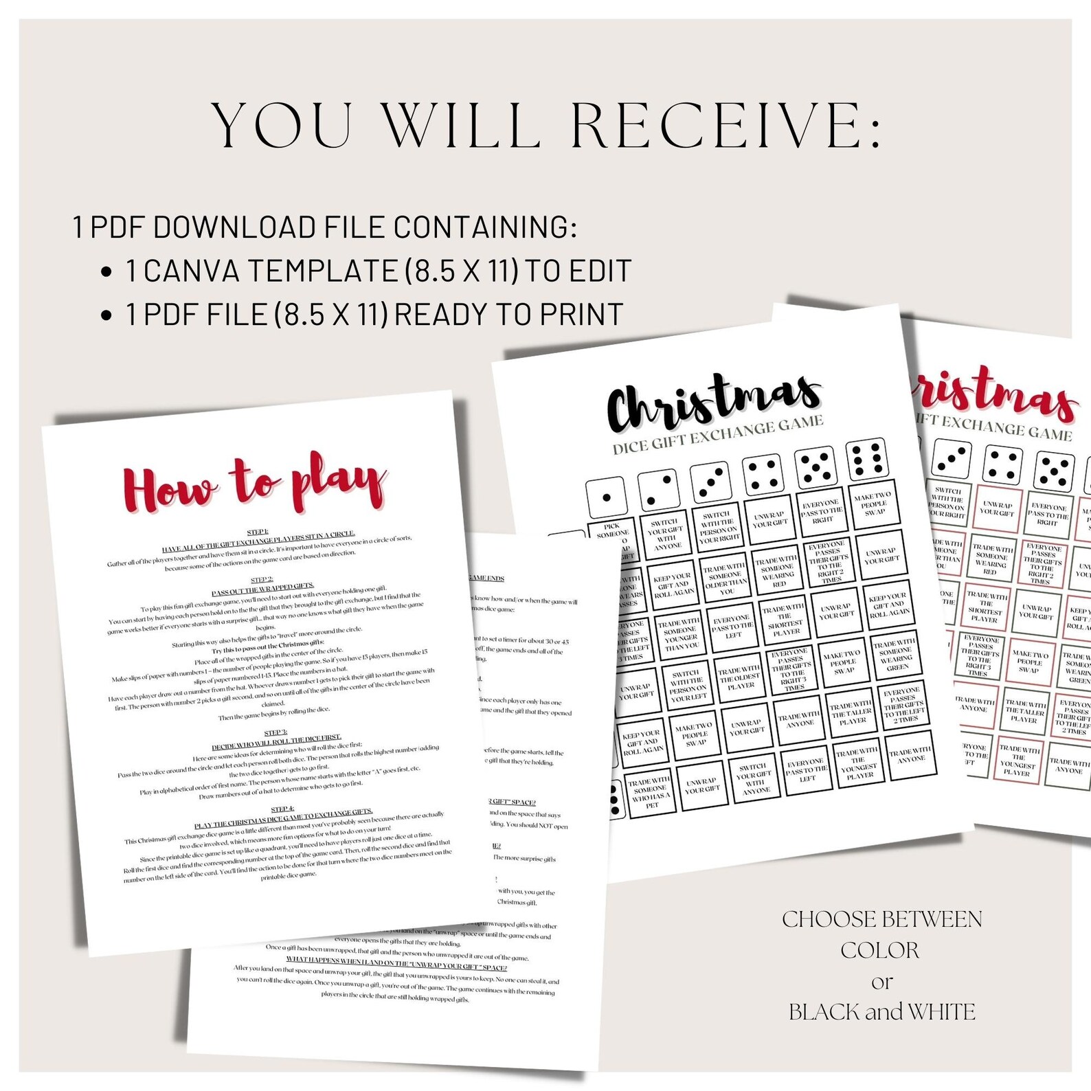 Christmas Gift Exchange Dice Games, Fully Editable Christmas Game ...