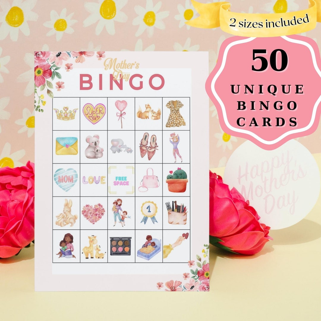 Mother's Day Bingo Printable, 50 Unique Bingo Cards for Kids, School ...