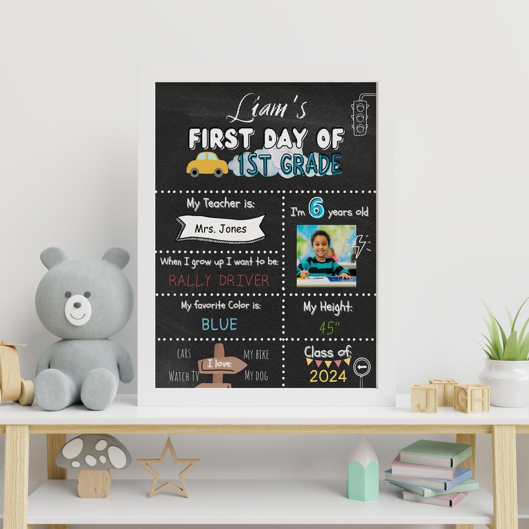 Cars Chalkboard Back to School Sign, Printable First Day of School With ...