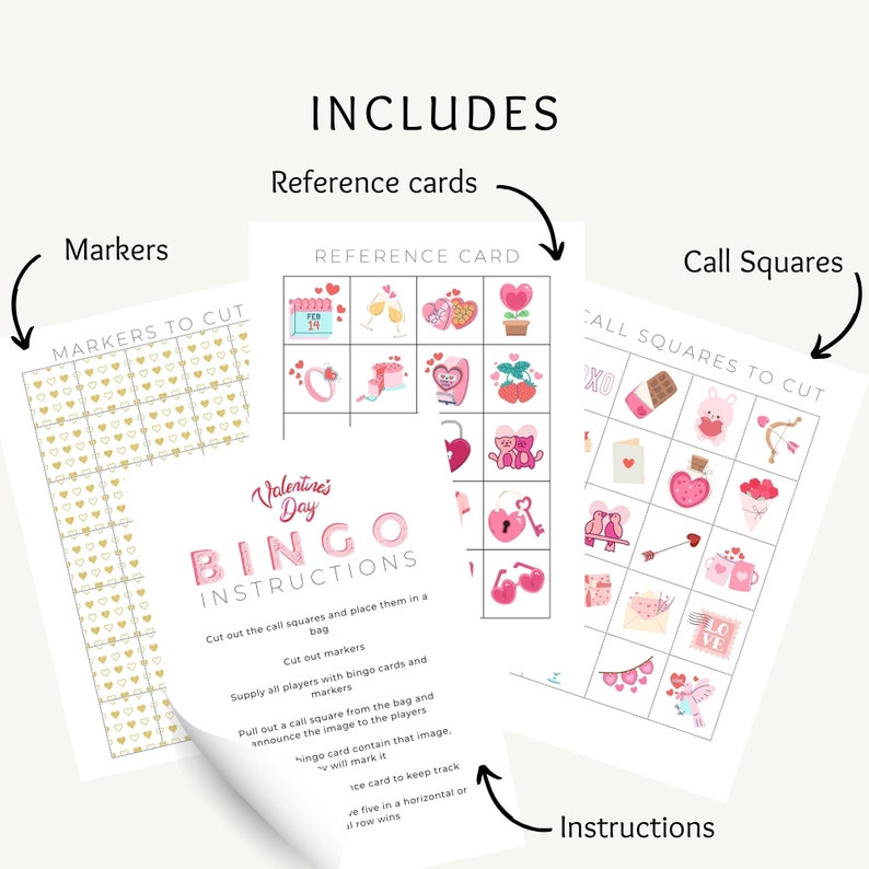 Valentines Bingo Cards for Kids, 50 Unique Printable Bingo Cards ...