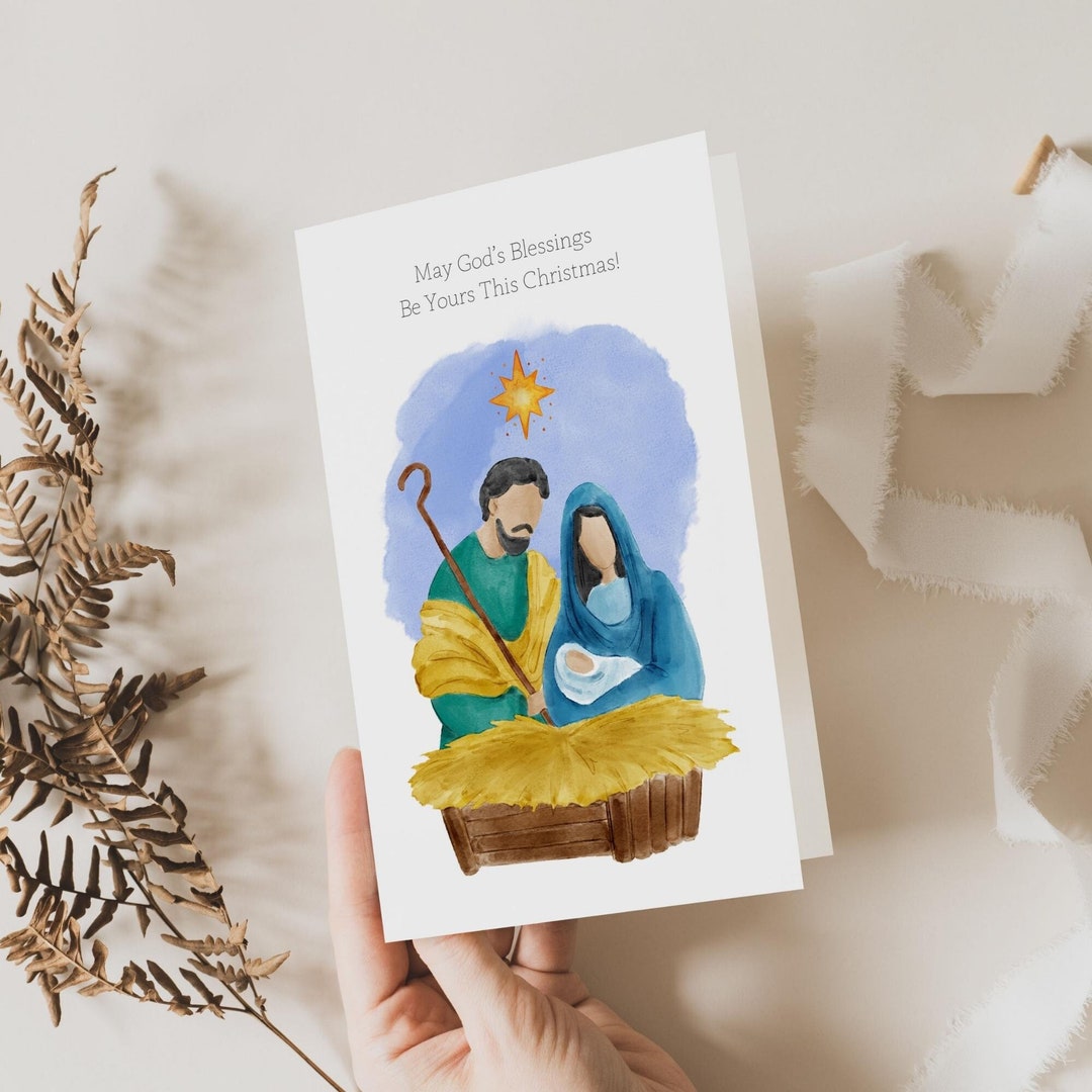 Christian Christmas Cards Printable, Religious Card Canva Template ...