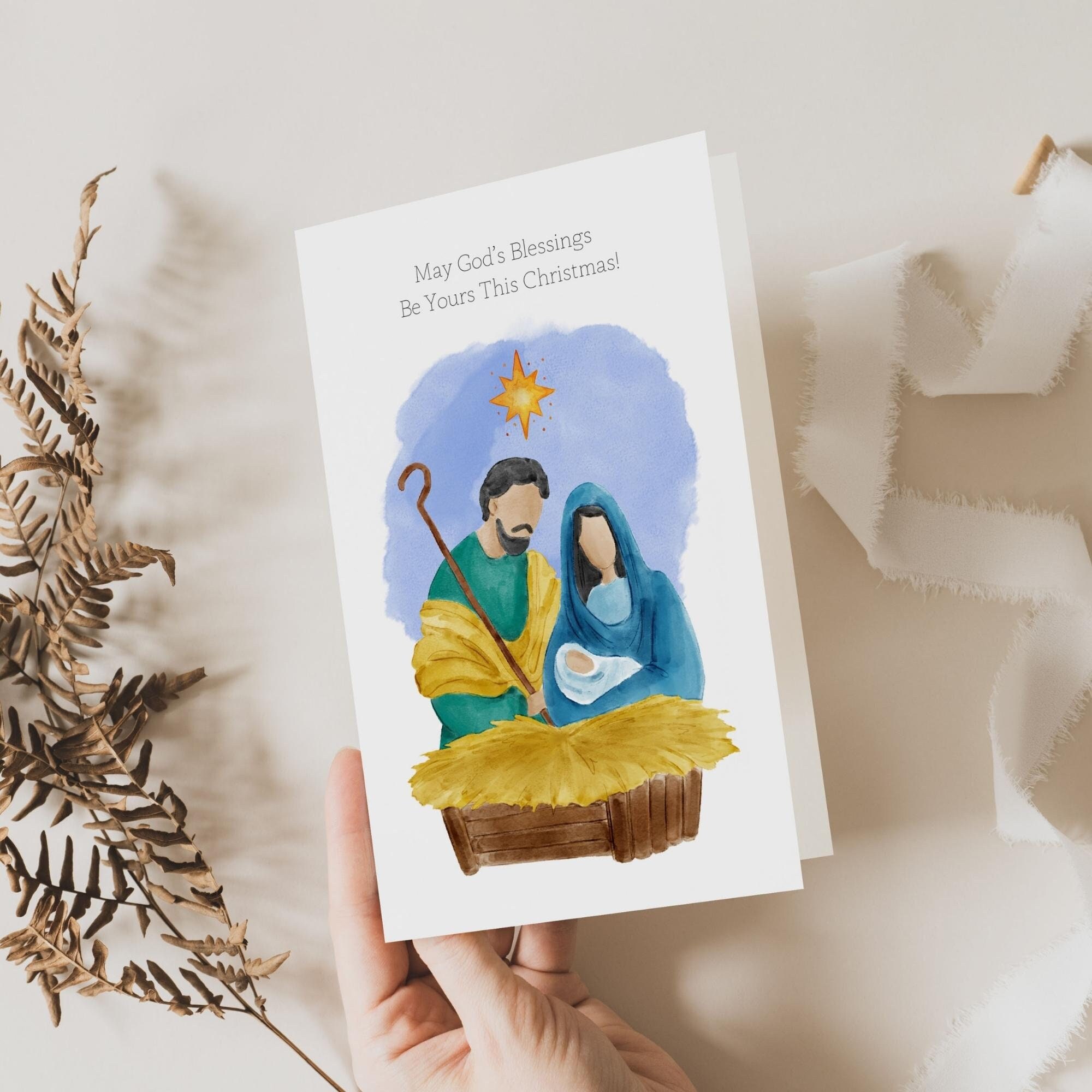Christian Christmas Cards Printable, Religious Card Canva Template ...
