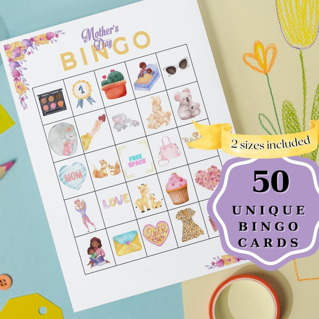 Mother's Day Bingo Printable, 50 Unique Bingo Cards for Kids, School ...
