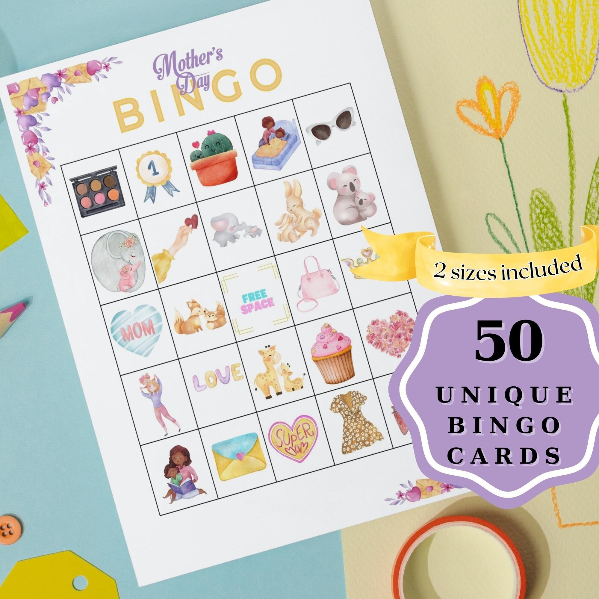 Mother's Day Bingo Printable, 50 Unique Bingo Cards for Kids, School ...