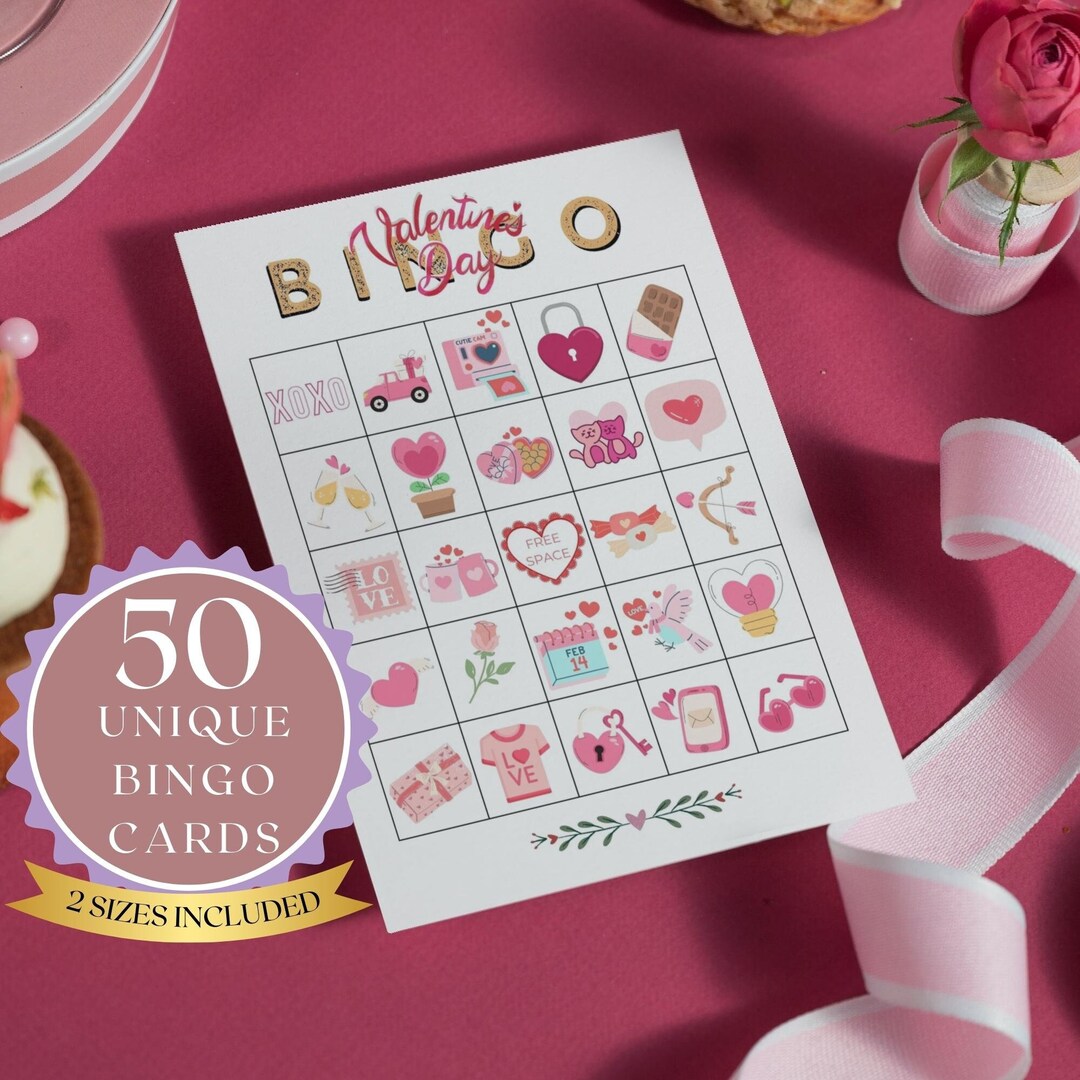 Valentines Day Bingo Cards for Kids, 50 Unique Bingo Cards, Valentines ...