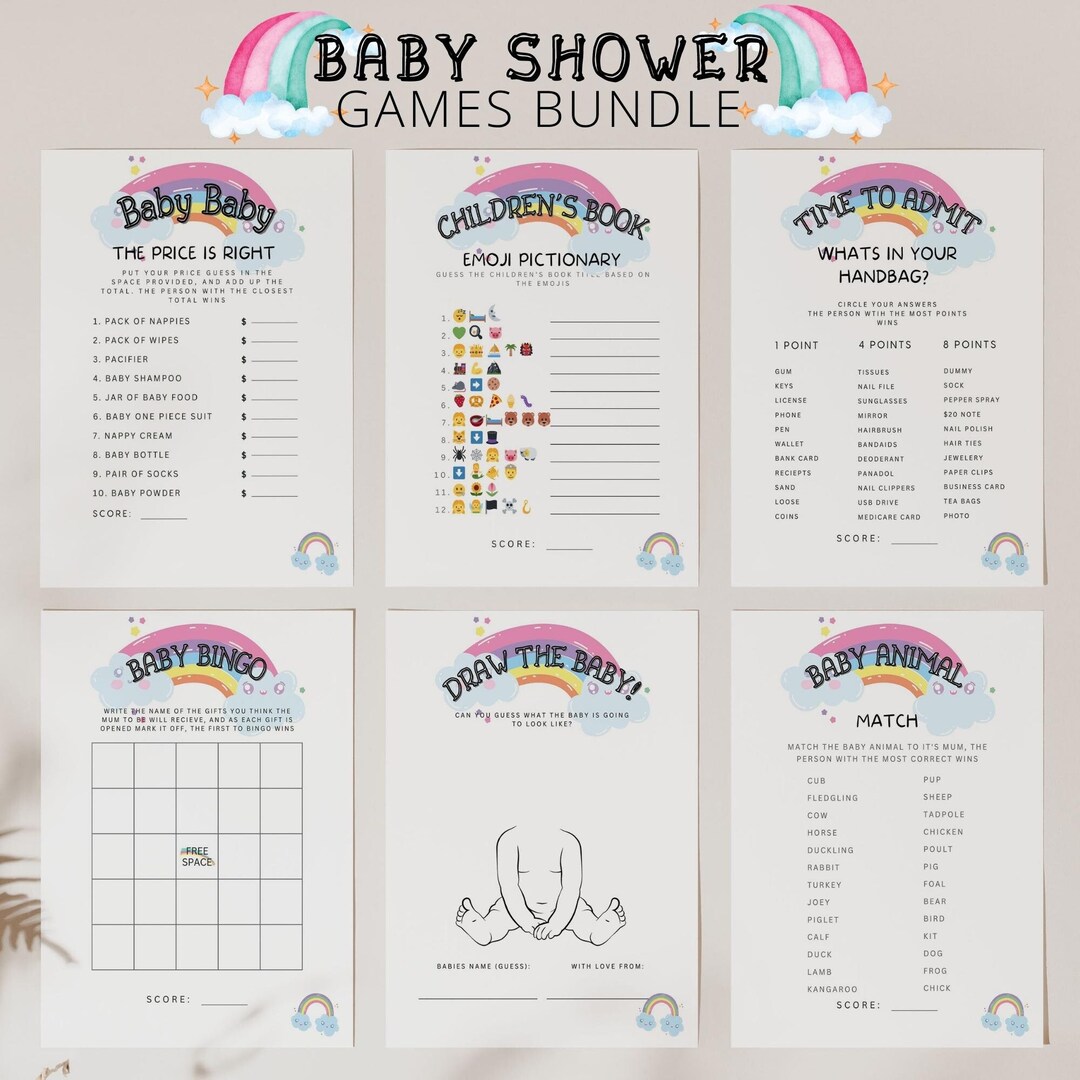 Baby Shower Games Canva Template, Printable Game Bundle, Baby Party ...