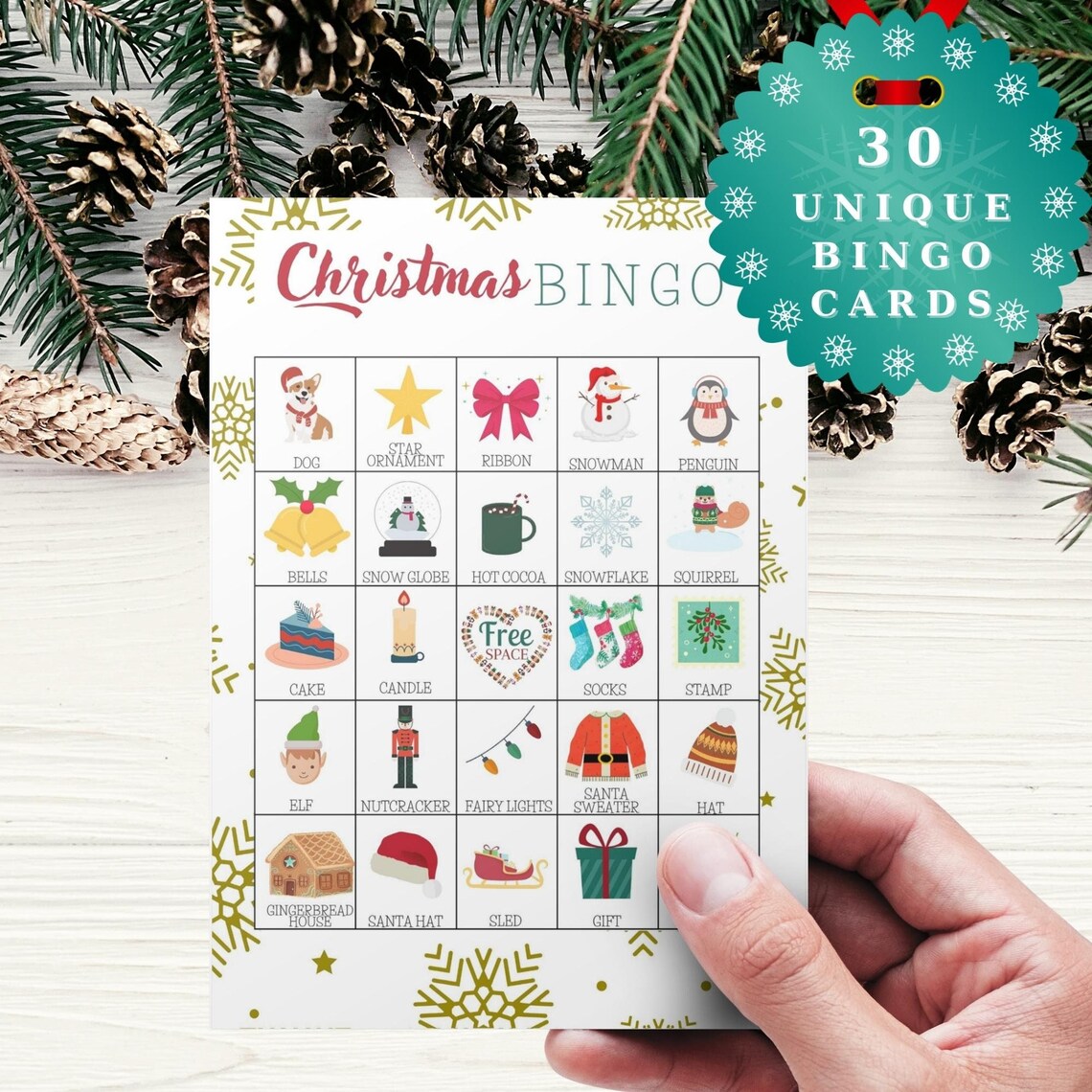 Christmas Bingo Cards Printable, 30 Unique Bingo Cards for Kids, Family ...