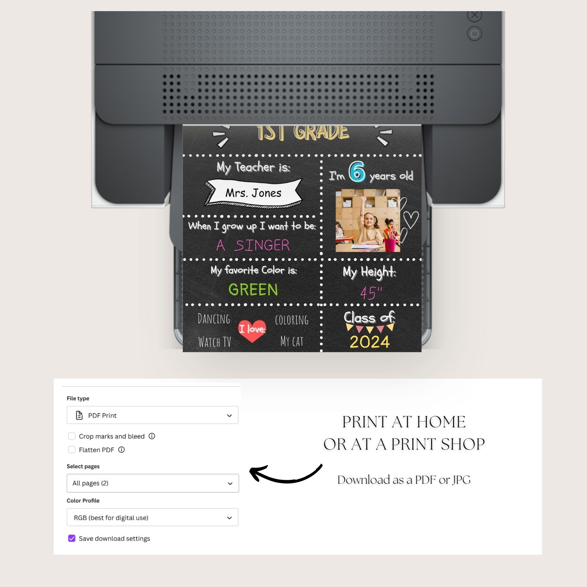 Printable First Day of School Sign, Chalkboard Back to School Sign With ...