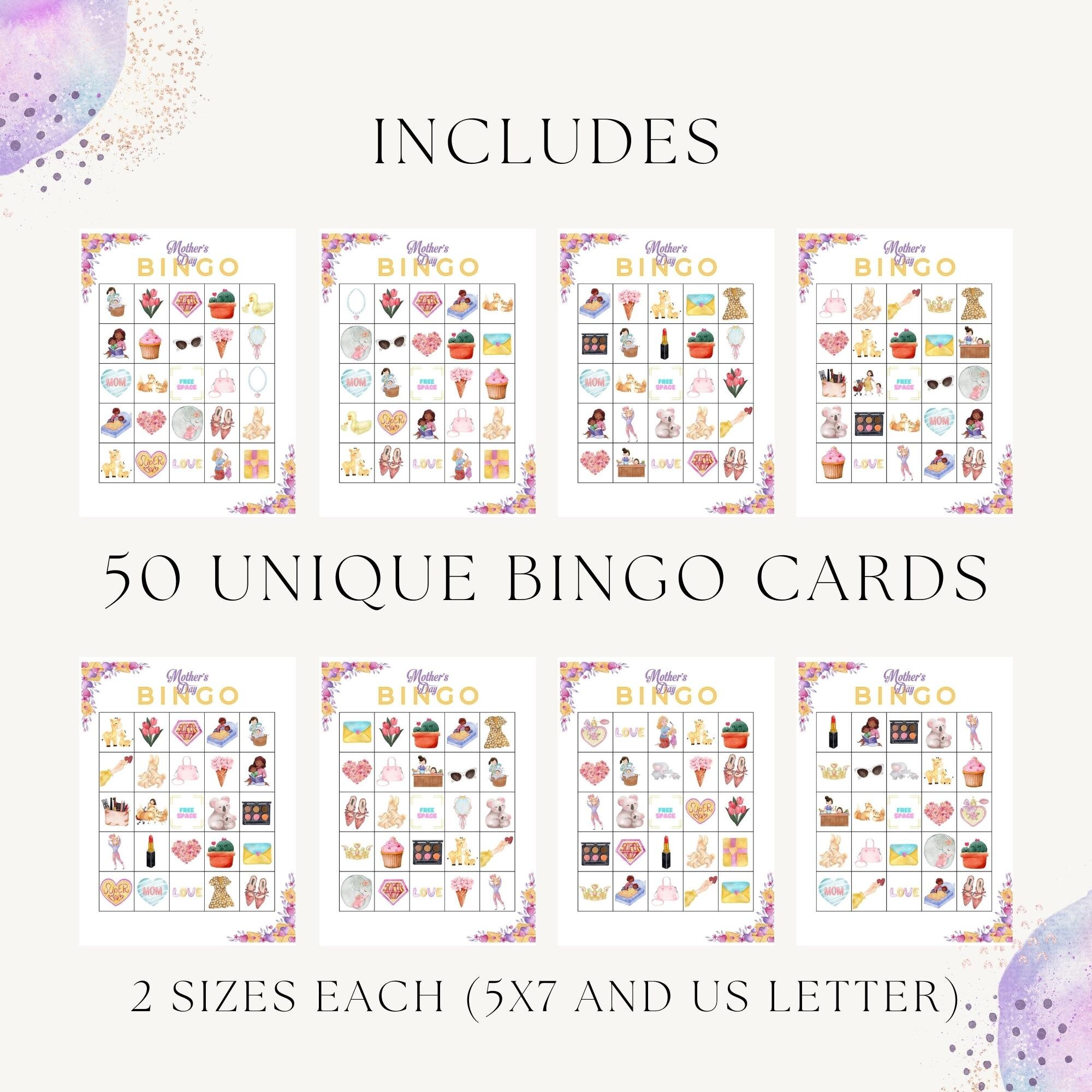 Mother's Day Bingo Printable, 50 Unique Bingo Cards for Kids, School ...