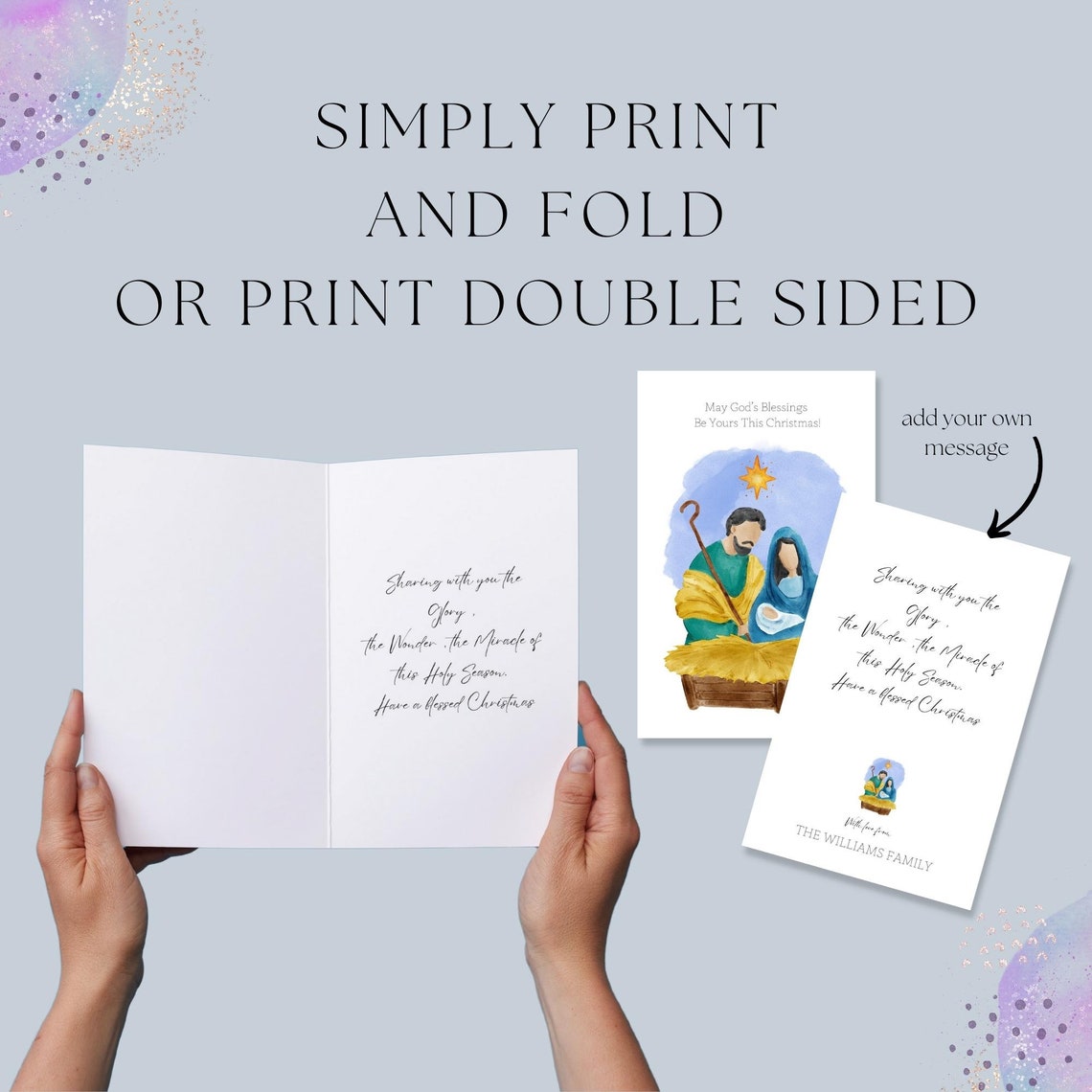 Christian Christmas Cards Printable, Religious Card Canva Template ...