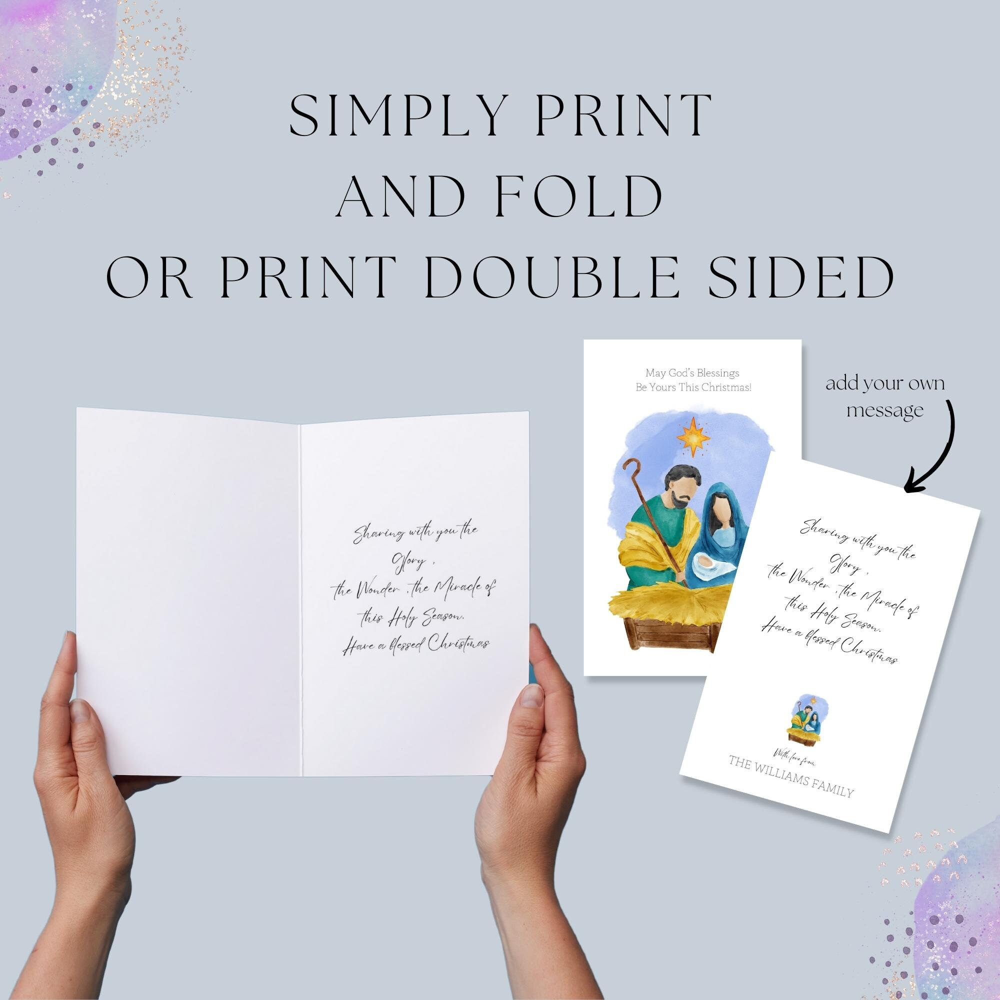 Christian Christmas Cards Printable, Religious Card Canva Template ...