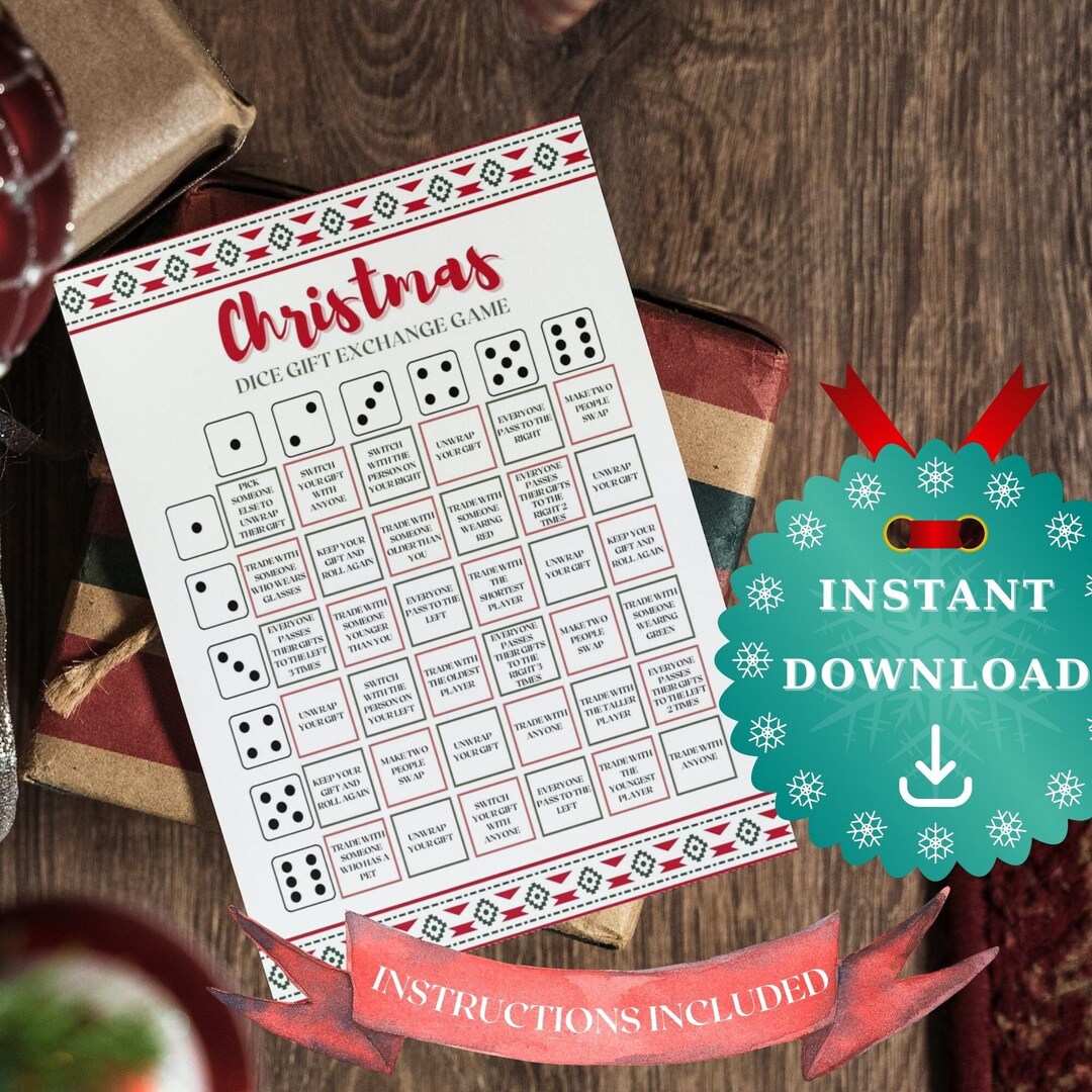 Christmas Gift Exchange Dice Games, Christmas Printable Game, Group ...