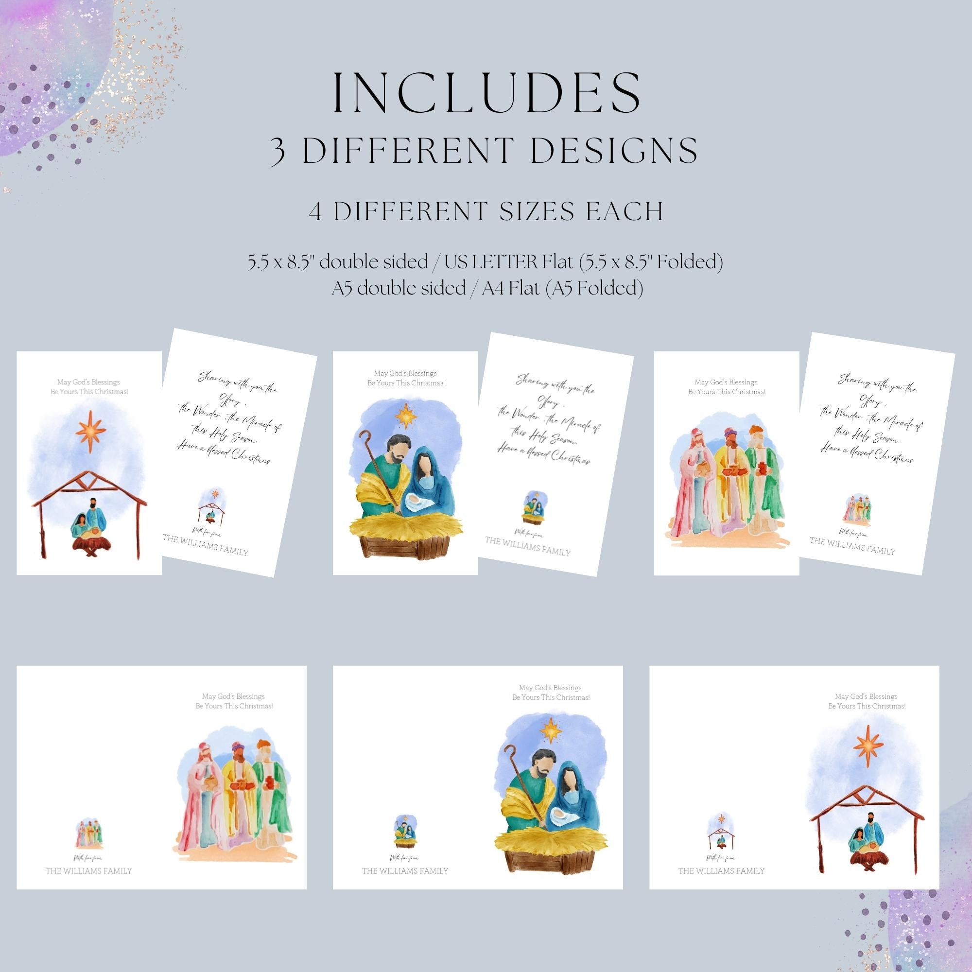 Christian Christmas Cards Printable, Religious Card Canva Template ...